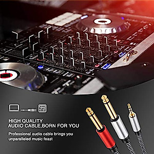 1/8 to 1/4 Stereo Cable, Morelecs 3.5mm to 1/4 Cable Nylon Braid 3.5mm 1/8" TRS to Dual 6.35mm 1/4" TS Mono Y Cable 10 Feet