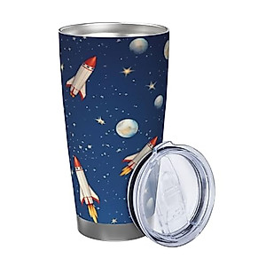 EKPRAVDKTF Rocket In Space 20oz Insulated Stainless Steel Tumbler With Lids And Straws, Double Wall Vacuum Travel Coffee Mug, Thermal Cup For Cold & Hot Drinks, Reusable Metal Straw & Brush