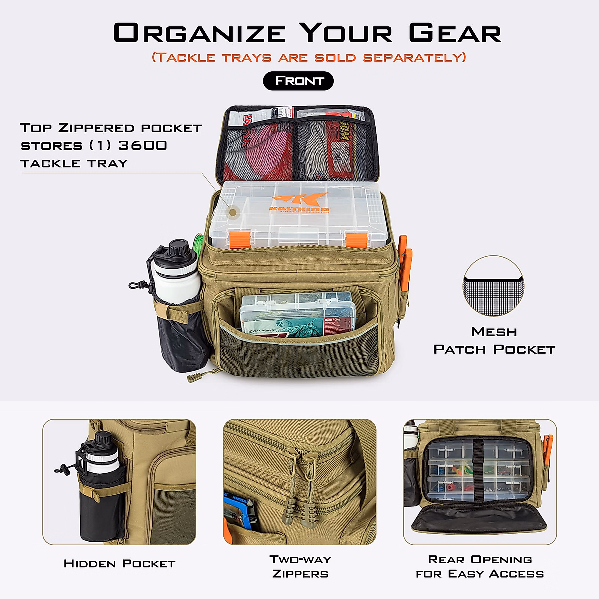 KastKing Karryall Fishing Tackle Bags for Saltwater or Freshwater Fishing - Water Resistant Material - Fishing Gear Storage - Medium Khaki