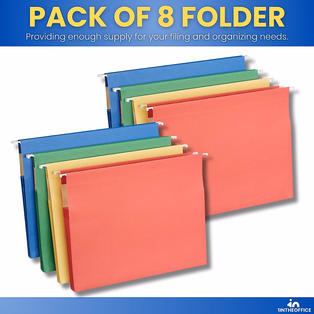 1InTheOffice Hanging File Folders Letter Size, Expanding Hanging File Folders, File Cabinet Dividers, 3.5" Expansion, Assorted, 8 Pack