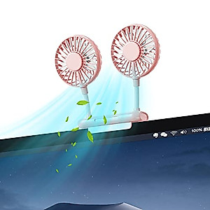 Lrufodya Monitor Clip on Fan Mini Clip Fan, Desktop Fan with 3 Speeds Strong Wind Office Fan for Girls Women, Table Fan with Sturdy Adjustable Clamp, Small Fan USB Fan for Office (Cherry Pink)
