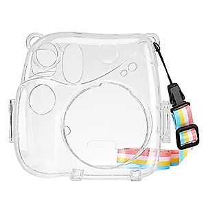MOSISO Protective Case Compatible with Fujifilm Instax Mini 7+ Instant Camera, Hard Shell Camera Case Cover with Adjustable Rainbow Shoulder Strap, Crystal Clear