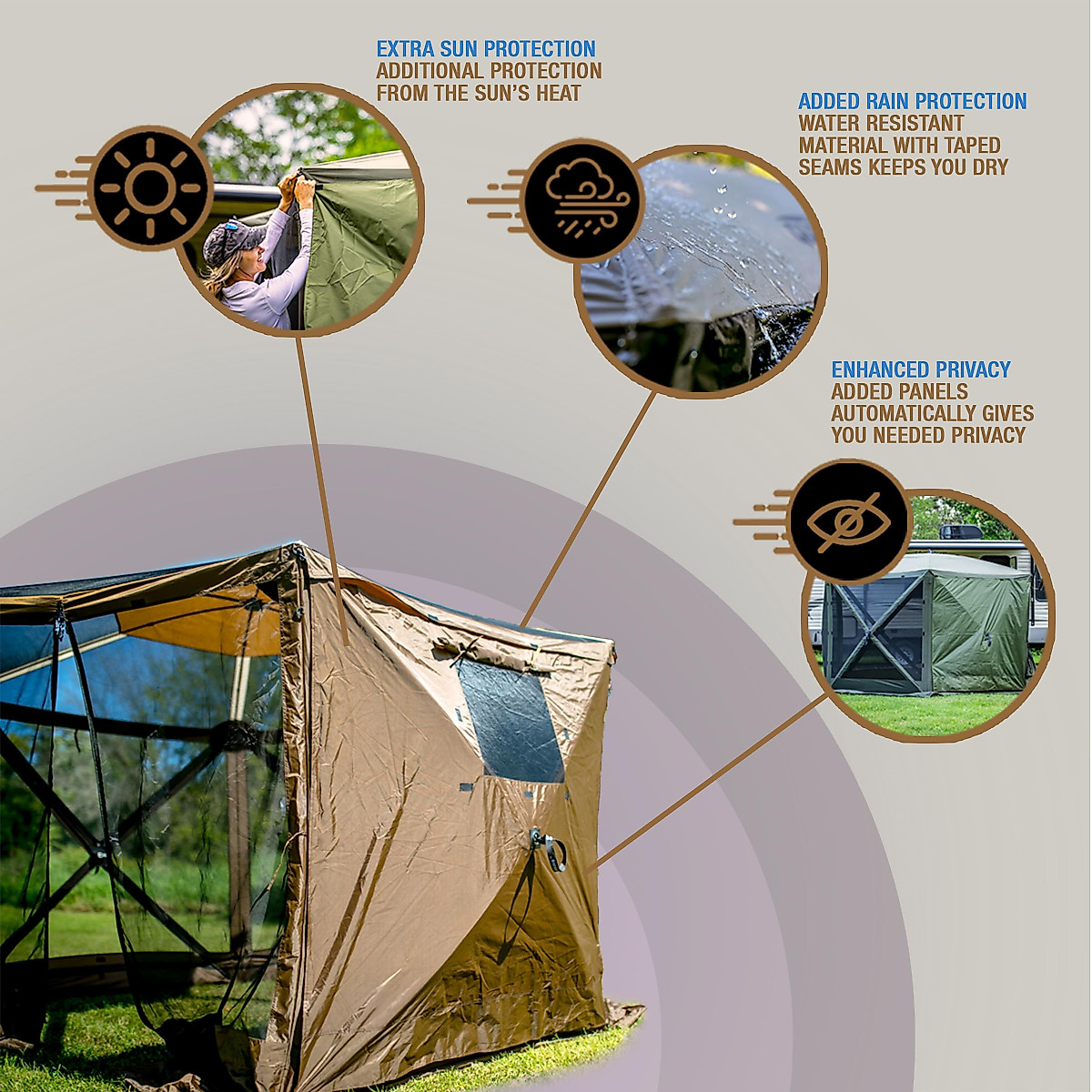 Clam Quick-Set Wind and Sun Panel Attachment for Escape Sport Screen Shelter Canopy Tent with Carrying Bag, Accessory Only, Tan (3 Pack)