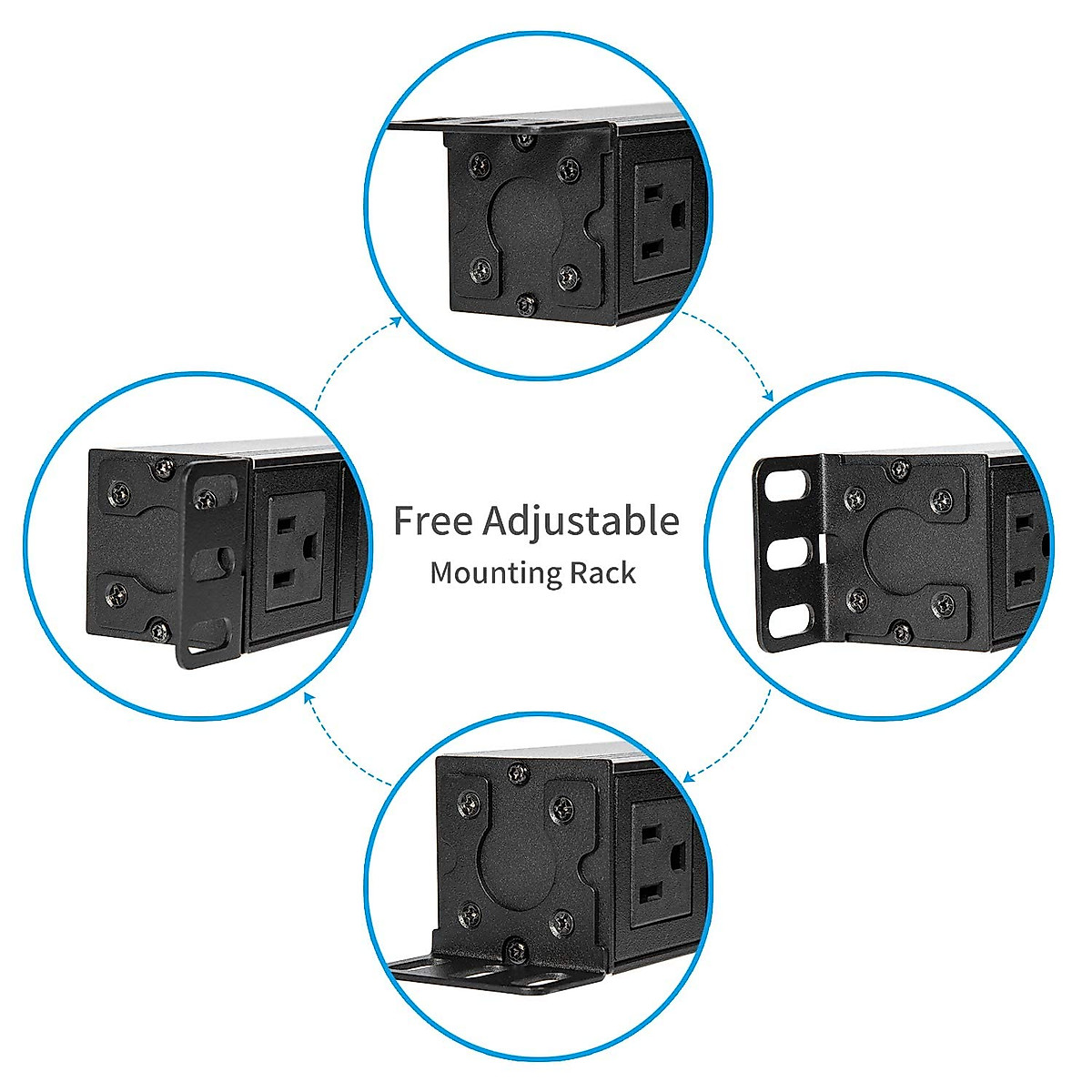 KUEEN 19" 1U Rack Mount PDU Power Strips,Server Rack Power Distribution Unit, 8 Power outlets,16AWG SJT 6.6ft Cord,1U/15A/125V, Aluminum Alloy with Surge Protector and Circuit Breaker on/Off Switch