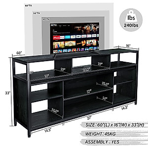 Mid Century Modern Black TV Stand with Sliding Barn Doors, Charging Station, LED Lights, and Storage Shelves for up to 70 inch TVs