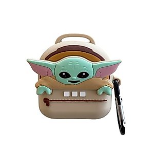OINbxw Case for Airpods 3 3rd Generation, 3D Cute and Interesting Baby yoda Character Skin Soft Silicone Protective Cover, with Keychain Accessory Set, Suitable for Boys and Girls (Cream Color)