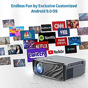 Portable 4K 5G WiFi Projector Native 1080P Bluetooth Projector with Android 9.0 OS 40% Zoom 4D/4P Keystone Correction,Home Cinema Smart Movie Projector Compatible with Smartphone Tablet PC TV Stick