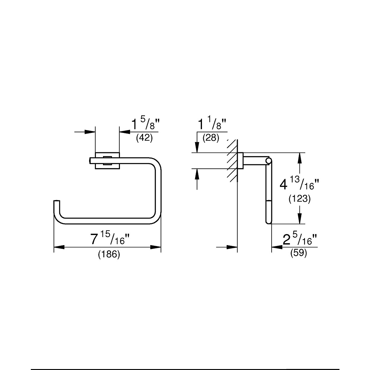 Grohe 40510001 Essentials Cube Metal 7.48-in. Towel-Ring, Starlight Chrome
