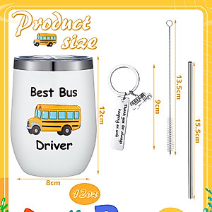 Rtteri 2 Pcs Bus Driver Appreciation Gifts School Bus Driver Gifts for Women Men Bus Driver Keychain Stainless Steel Bus Driver Tumbler Cup 12oz with Lid and Straw for Back to School Present (Cute)