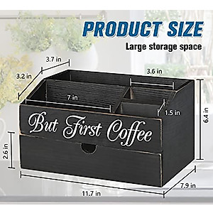 Coffee Station Organizer, Wood K Cup Coffee Pods Holder with Drawer, Countertop Coffee Bar Accessories Tea Bag Organizer, Coffee Bar Condiment Organizer for Coffee Bar Decor, Coffee Lovers Gift