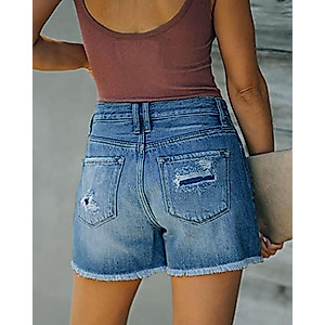onlypuff Women’s Denim Short Hot Pants Mid Waisted Ripped Frayed Hem Jeans Shorts for Girls