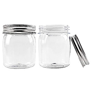 novelinks 8 Ounce Clear Plastic Jars Containers With Screw On Lids - Refillable Round Empty Plastic Slime Storage Containers for Kitchen & Household Storage - BPA Free (16 Pack)
