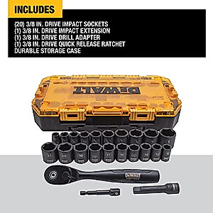 DEWALT Impact Socket Set, 23 Piece Set, 3/8" Drive Metric/SAE (DWMT74738)