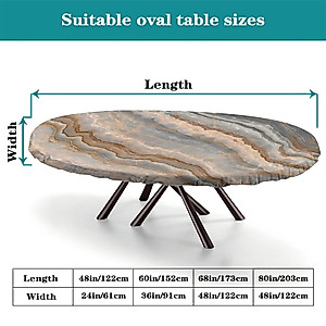 SCGOLD Fitted Oval Elastic Edge Tablecloths, Agate Marble Waterproof Wipe Clean Table Cloth, for Outdoor Picnic Camping and Indoor Kitchen Dining Party, Fits for 48" x 68" Oval Table