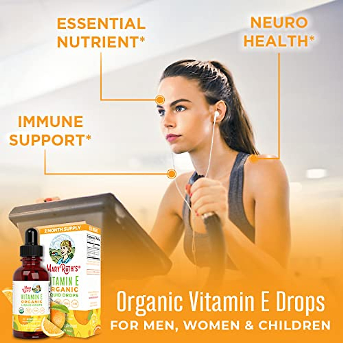 MaryRuth’s USDA Organic Vitamin E Liquid Drops | 2 Month Supply | Immune Support, Bone & Joint Health, Cognitive Health for Adults & Kids | Sugar Free | Vegan | Non-GMO | Gluten Free | 2oz