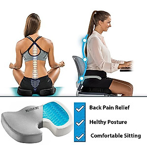 BLCOMFORT Gel Enhanced Seat Cushion for Desk Chair – Premium Gel Memory Foam Office Chair Cushion, Car Seat Cushion for Driving, Gaming – Chair Cushions for Back & Sciatica Pain Relief (Grey)