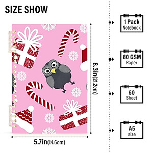 SPRIPORT Christmas Owls Pink Spiral Journal Notebook for Women Men A5 Memo Notepad Sketchbook with Durable Hardcover & 60 Pages Writing Journal for Journaling Boys Grils Study Notes Work School