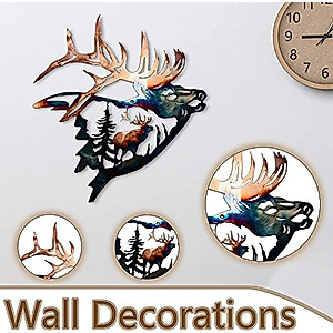 ArtsyCase Home Collection Metal Wall Decor, Elk Deer Metal Wall Art Sculpture Silhouette Craft with Rustic Cabin Décor Finish Wall Decor Hanging for Living Room, Bedroom, Bathroom Indoor, 12.8 inch