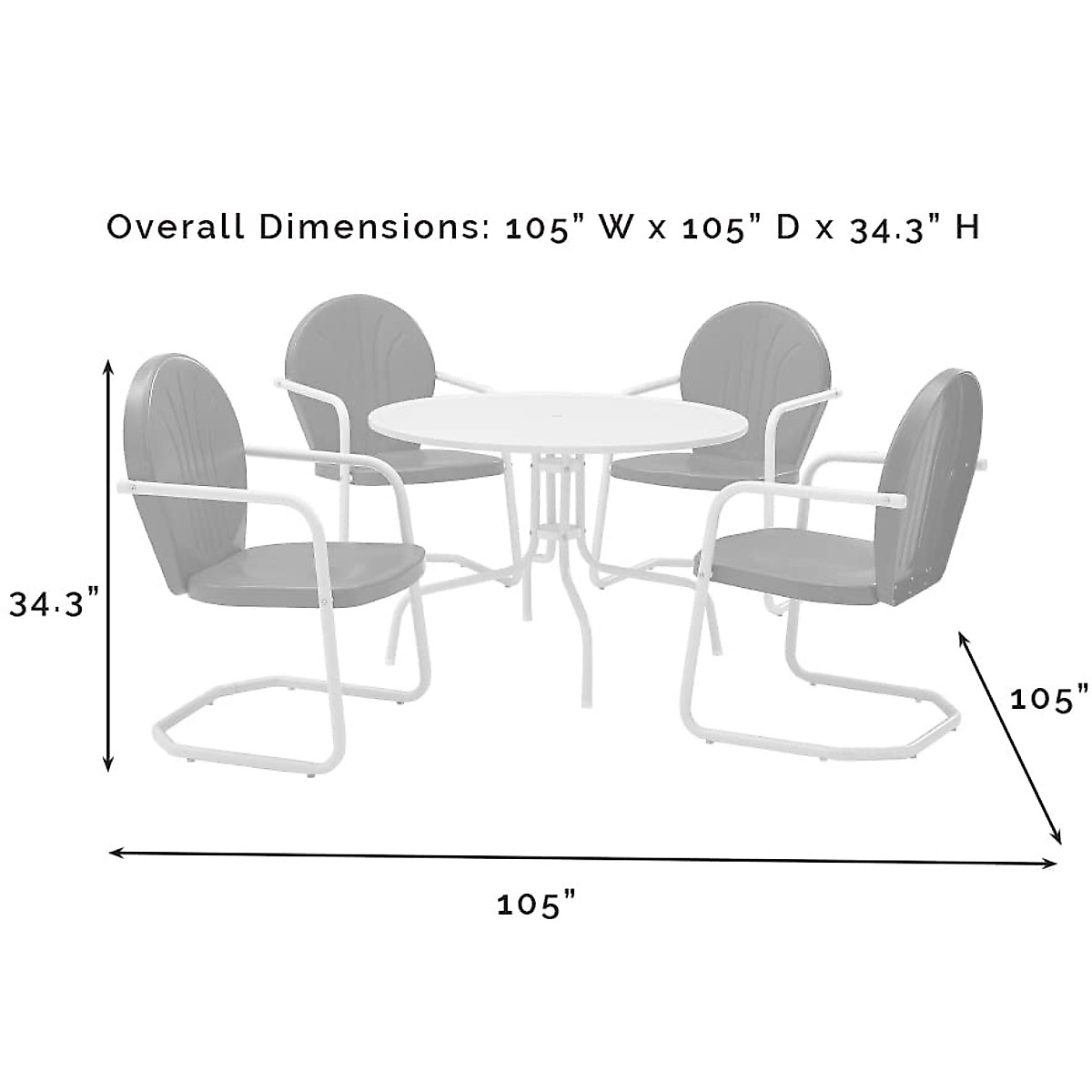 Crosley Furniture KOD10010KL Griffith Retro Metal Outdoor 5-Piece Dining Set with 39" Table and 4 Chairs, White and Key Lime