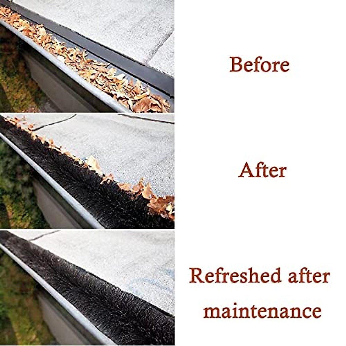 Roof Gutter Anti Blocking Brush to Prevent Fallen Leaves from Clogging The Gutter, Bentable and Reusable,Tiameter 4.5inch, Length 16ft