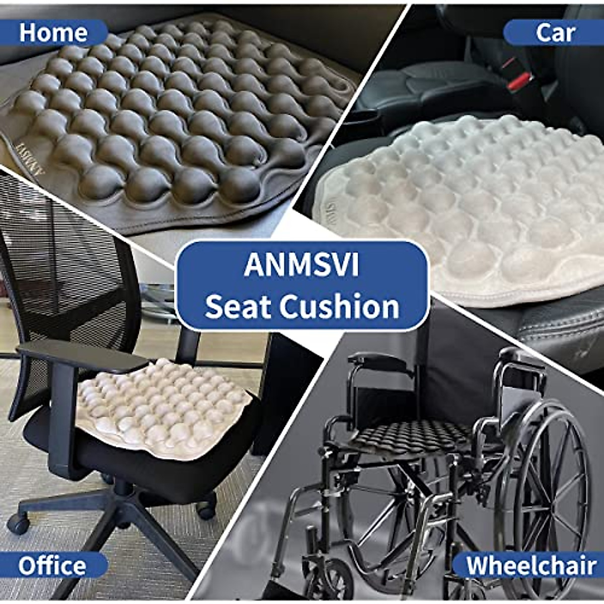 ANMSVI Inflatable Pressure Relief Seat Cushion for Home Office Car and Wheelchair Cushions, Adjustable Firmness for Sciatica Pain Relief, Tailbone Pain Relief, Coccyx, Office Chair Desk Chair Cushion
