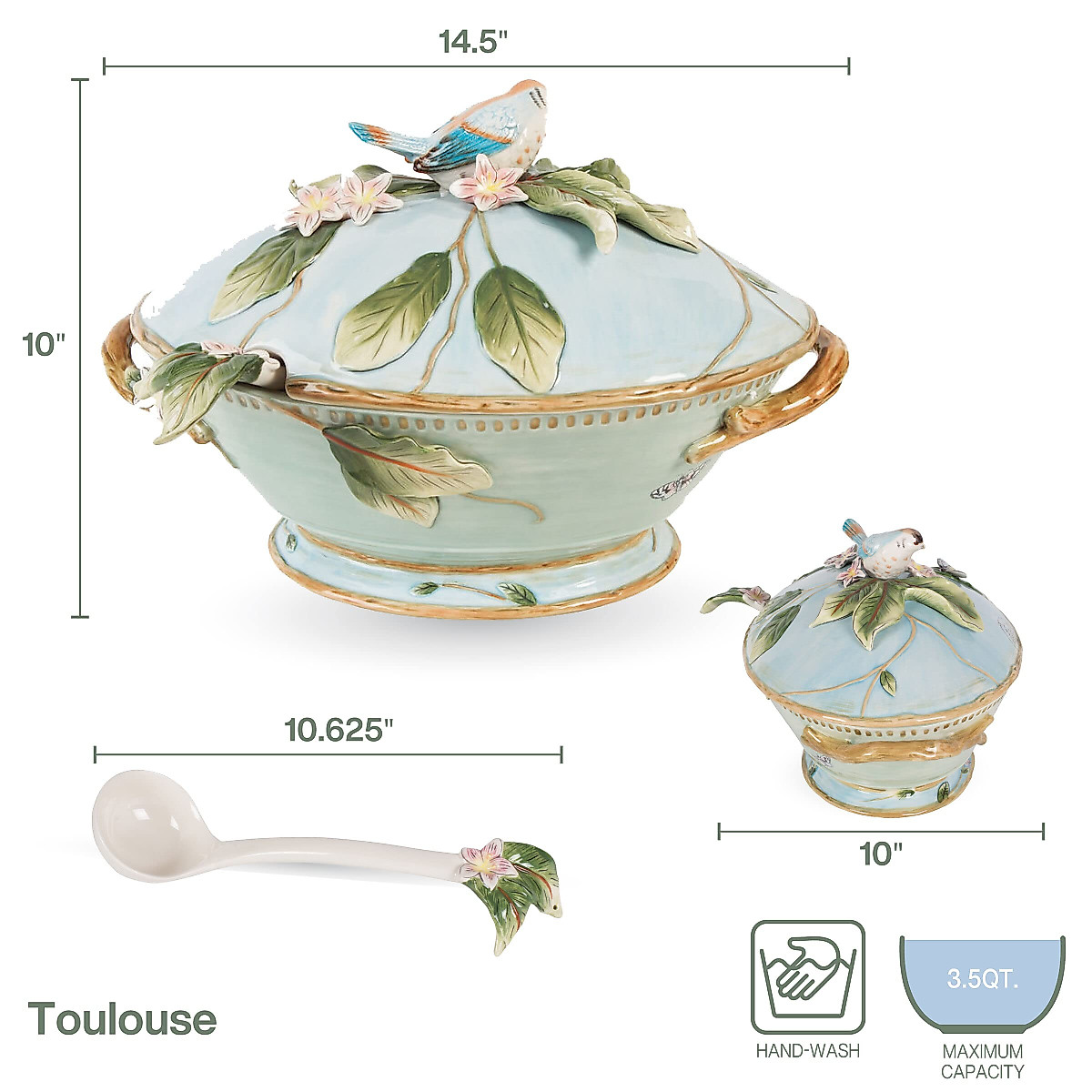 Fitz and Floyd Toulouse Soup Tureen with Ladle, 3.5 Quart, Blue