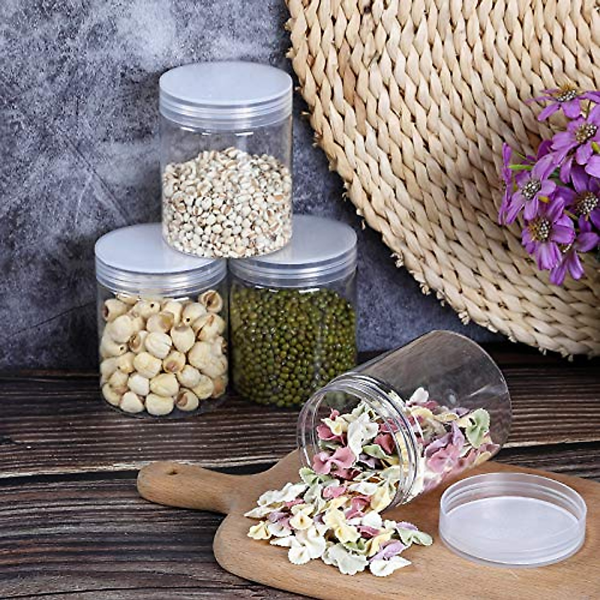 Yephets 8 OZ Plastic Jars with Lids,24 Pack Clear Plastic Slime Containers for Kitchen and Household Food Storage of Dry Goods, Creams and More Included Extra Label and A Pen