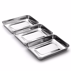 HULISEN Breading Trays Set of 3, Large Stainless Steel Breading Pans for Dredging Chicken Breasts and Marinating Meat, Interlocking Food Prep Trays for Coating Fish and Breadcrumb Dishes, Oven Safe
