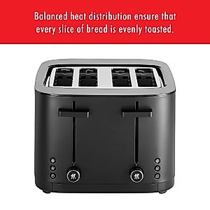 ZWILLING Enfinigy 4 Slice Toaster with Extra Wide 1.5" Slots for Bagels, 7 Toast Settings, Even Toasting, Reheat, Cancel, Defrost, Black