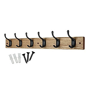 keypak Modern Wall Mounted Coat Rack, Matte Black Hooks on Wood Base (6 Hooks, Ash Effect)