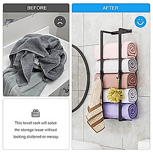 Towel Racks for Bathroom Wall Mounted with 2 Hooks, Stainless Steel Bath Towel Holder Bathroom Wall Towel Rack for Rolled Towels, Towel Storage for Small Bathroom, RV Camper, Garage