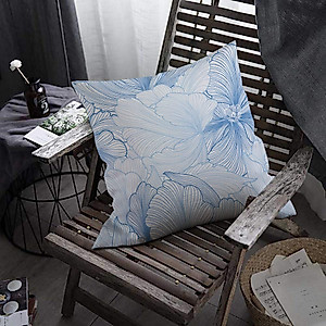 oFloral Flower Throw Pillow Covers Floral Line Blue Petal Garden Decorative Square Pillow Case 18"X18" Pillowcase Home Decor for Sofa Bedroom Livingroom