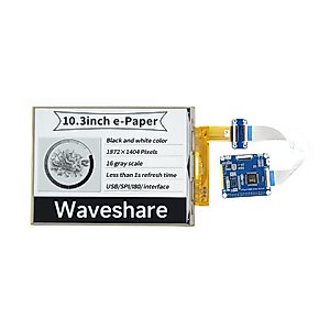 waveshare 10.3inch Flexible E-Ink Display HAT Compatible with Raspberry Pi4B/3B+/3B/2B/B+/A+/Zero/Zero W/WH/Zero 2W 1872×1404 Resolution USB/SPI/I80 Interface Supports Partial Refresh