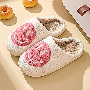 Smiley Face Slippers for Women Happy face slippers Retro Soft Plush Warm Slip-on Slippers, Cozy Indoor Outdoor Slippers