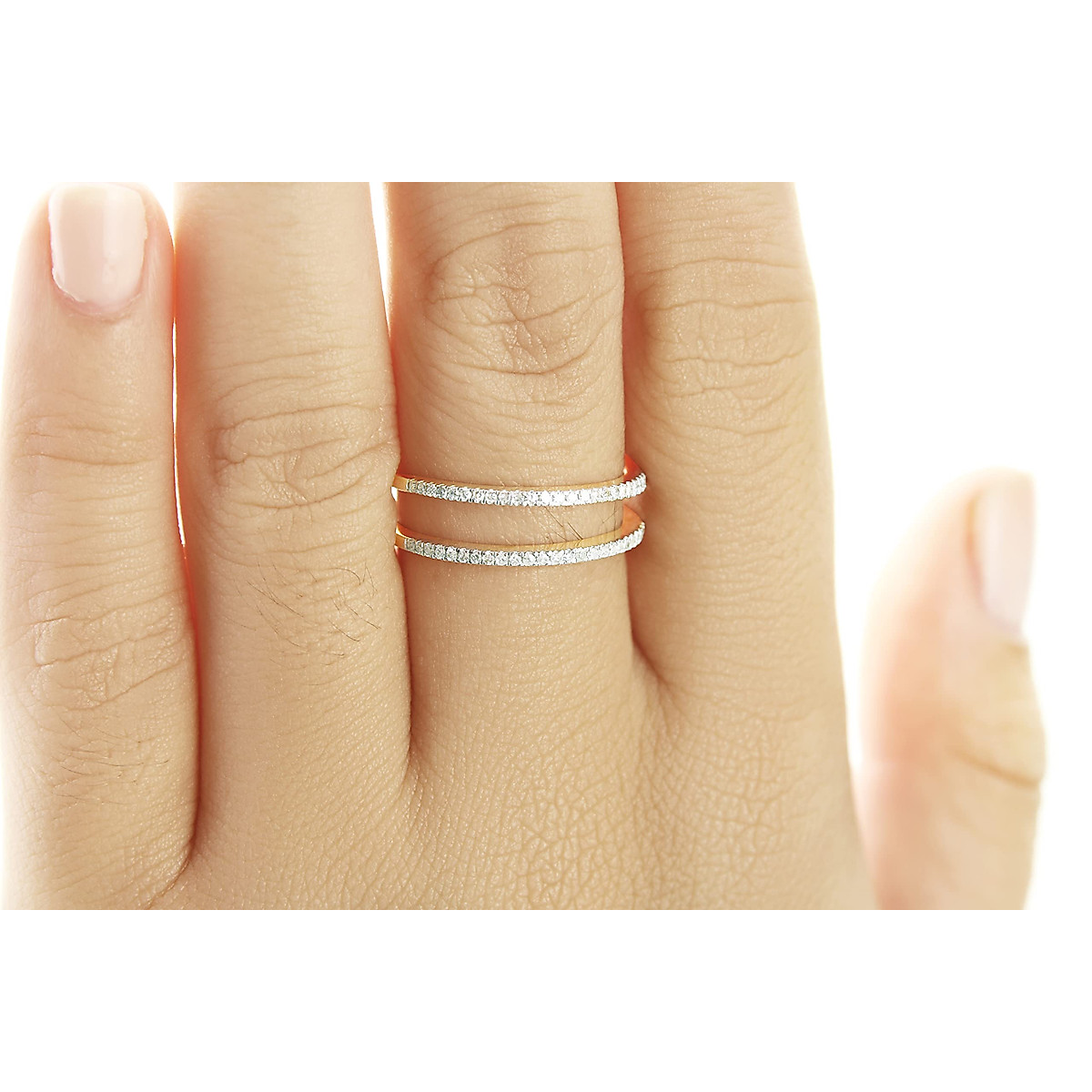 Belantina 1/6 Carat Diamond Double Row Band Ring for Women in 14k Yellow Gold (H-I, I1-I2, cttw) Size 7