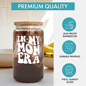 KLUBI In My Mom Era Cup 16oz Gifts for New Mom Gifts Mom Glass Cup with Straw Mom Mug Best Mom Gifts Mom Cups Mom Birthday Gifts for Mom Birthday Gifts for New Mothers Presents for Mom Mama Gifts