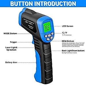Infrared Thermometer Digital Laser Thermometer RQ-981C, Non-Contact Digital Infrared Thermometer from -50℃ to 550℃(-58 to1022℉) Come with LCD Back-Light, Data Hold for Industrial (Not for Human)