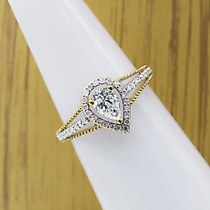 Dazzlingrock Collection 18K 6X4 MM Pear Lab Created White Sapphire & Round Diamond Bridal Halo Ring, Yellow Gold, Size 7.5