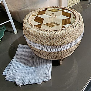 Heavens Tvcz Bamboo Rice Steamer Basket with Lid Sticky Handmade Natural Thai Wicker Cooking Glutinous Rice Free Cheesecloth Filter Free Cloth 2 piece