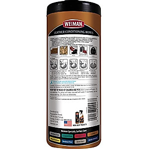 Weiman Leather Wipes - 2 Pack - Clean Condition UV Protection Help Prevent Cracking or Fading of Leather Couches, Car Seats, Shoes, Purses