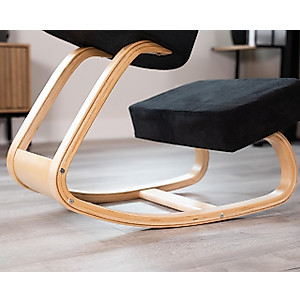 VIVO Wooden Rocking Kneeling Chair, Ergonomic Rocker Stool for Home and Office, Angled Posture Seat, Light Wood Frame & Black Cushions, CHAIR-K04R