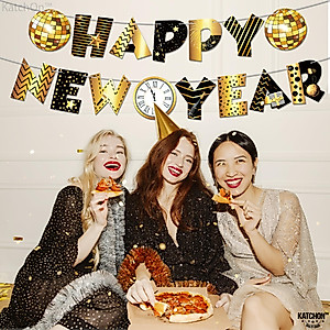 Big, Glitter Happy New Year Banner - 10 Feet, No DIY | Gold Happy New Year Sign for New Years Eve Party Supplies 2023 | New Years Eve Banner for Happy New Year Decorations 2023 | NYE Decorations 2023