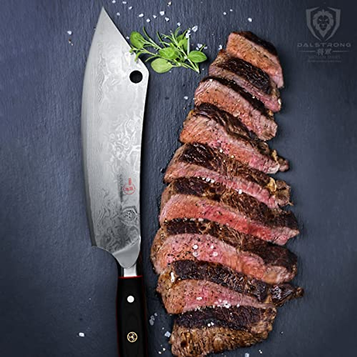 DALSTRONG Hybrid Cleaver & Chef Knife - 8 inch - Shogun Series ELITE - The 'Crixus' - Japanese AUS-10V Super Steel Kitchen Knife - Black Handle - Razor Sharp Knife - Meat Cleaver Heavy Duty - w/Sheath