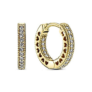 PANDORA Heart Hoop Earrings - Great Gift for Women - Stunning Women's Earrings - 14k Gold & Cubic Zirconia - 1.7 mm