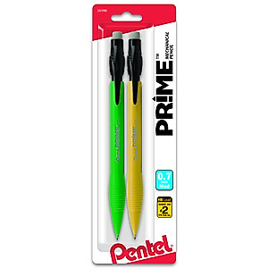 Pentel Prime Mechanical Pencil 0.7Mm Assorted Barrel Colors, Pack of 2 (AX7BP2)