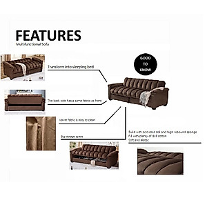 Legend Vansen Velvet Storage Convertible Sofa Bed Sleeper Couch Sofabed, Brown
