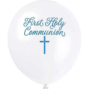 Fancy Cross First Holy Communion Latex Balloons I Blue I 8 Pcs.