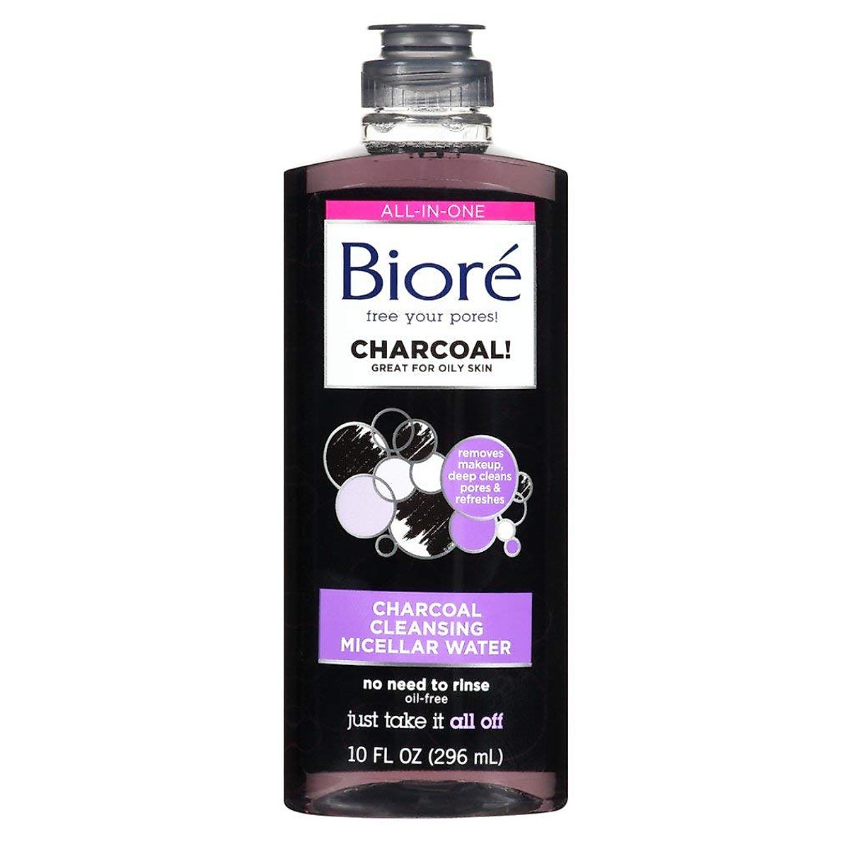 Kao-Biore Charcoal Cleanser Micellar Water Ounce 296ml, 10 Fl Oz