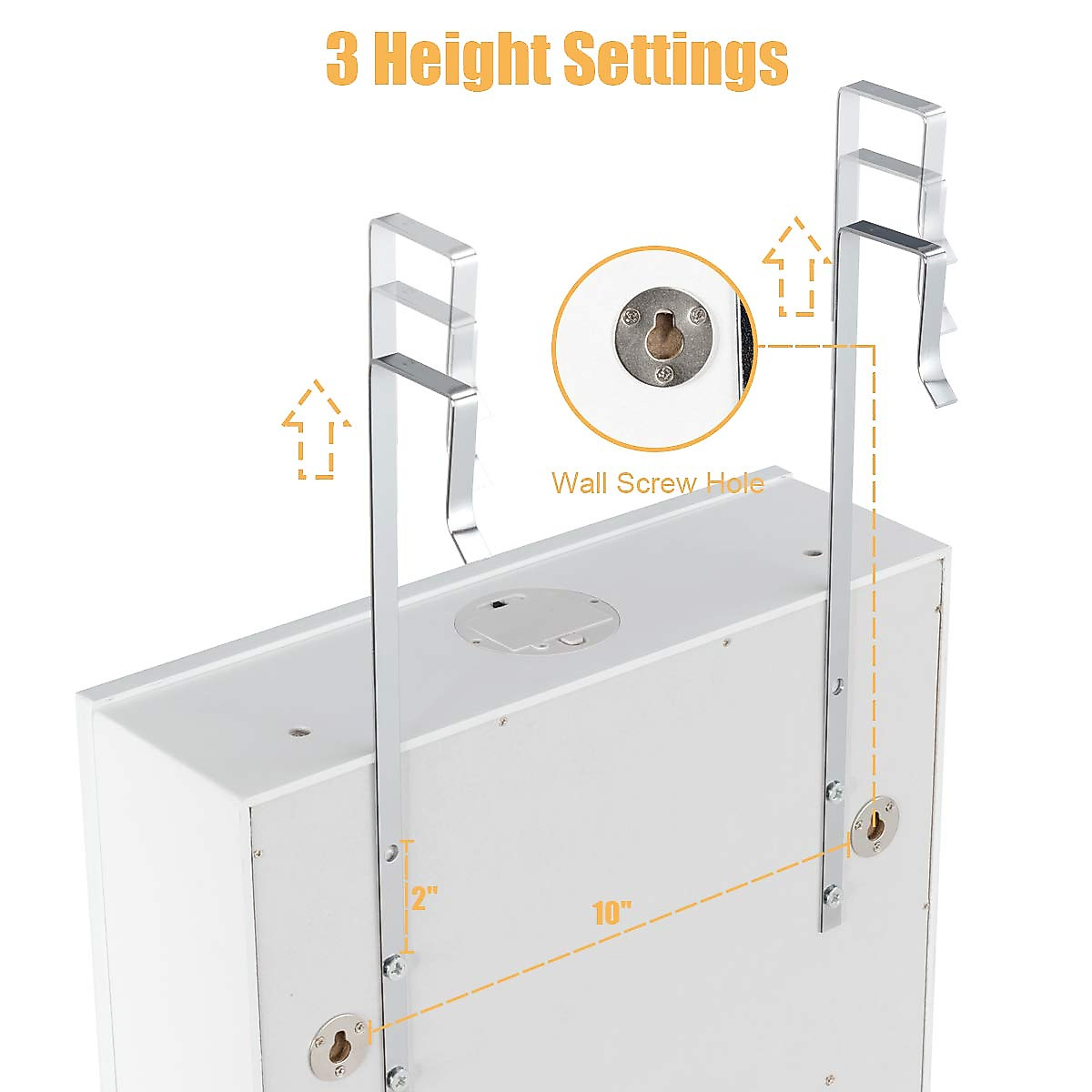 CHARMAID 5 LEDs Mirror Jewelry Armoire Wall Mounted Door Hanging, Lockable Jewelry Cabinet with 47.5"H Full Length Mirror, 6 Storage Drawers, Large Capacity Jewelry Organizer Box with Drawers (White)