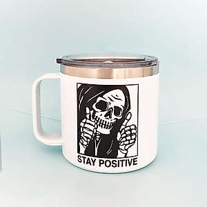 EXIGENT Funny Stay Positive Skull Coffee Tea Cup Mug Collectible 14Oz Ounces Birthday Gifts Decorations (SKULL)